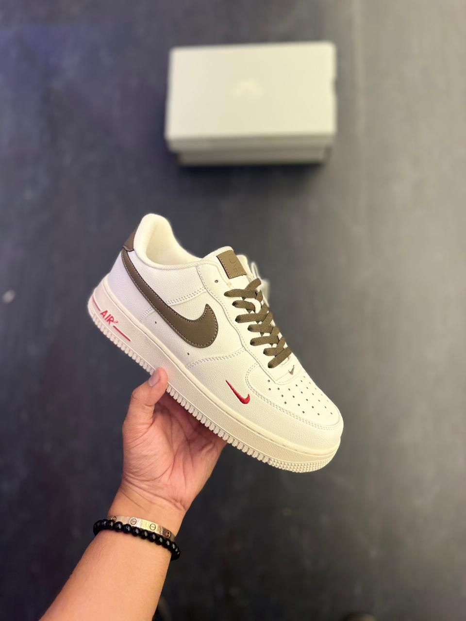 FIRST COPY NIKE AIRFORCE BROWN SWOOSH UNISEX SHOES